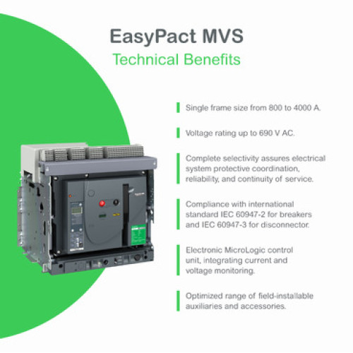 Circuit breaker, EasyPact MVS, 3 Poles, 1000A, 65kA, MF, ET6, fixed, manual MVS10H3MF6L