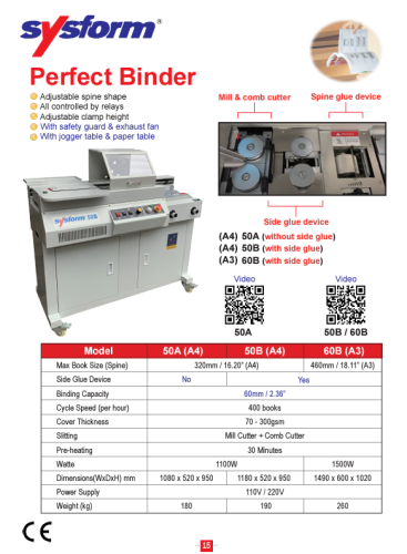 เครื่องใสกาว ยีห้อ SYSFORM รุ่น 50B A4 มีกาวด้านข้าง