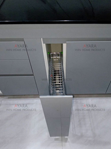 ชุดครัว Built-in โครงซีเมนต์บอร์ด หน้าบาน Hi Gloss สีเทาเงา