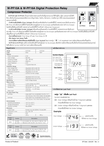 อุปกรณ์ป้องกันไฟตก-ไฟเกิน 10 แอมป์ ยี่ห้อ WIP รุ่น W-PF10A (ปลั๊กตู้แช่ ...