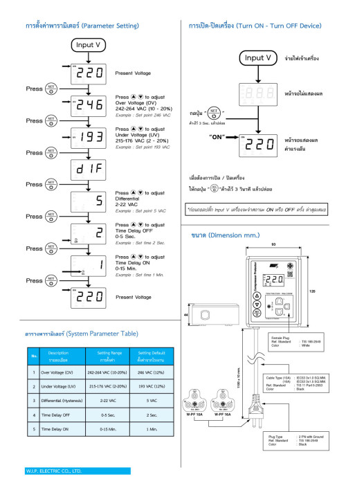 อุปกรณ์ป้องกันไฟตก-ไฟเกิน 10 แอมป์ ยี่ห้อ WIP รุ่น W-PF10A (ปลั๊กตู้แช่ ...