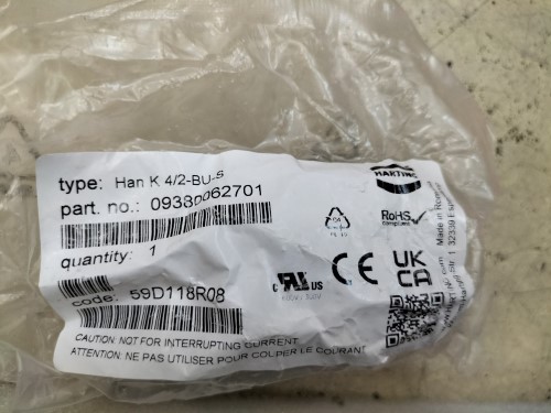 HARTING FEMALE INSERT MODEL: 09380062701 ราคา 2,625.50 บาท