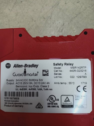 ALLEN-BRADLEY SAFETY RELAY MODEL: MSR142RTP 440R-G23216 SERIES: A 24VAC ...