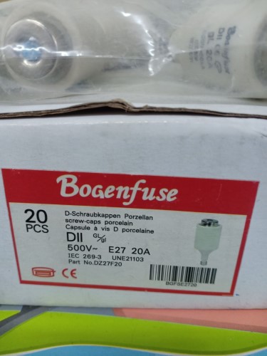 BOGENFUSE ฟิวส์กระเบื้อง DII E27 20A 500V ราคา 20 บาท