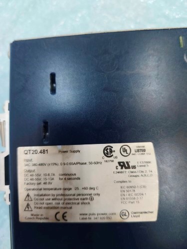 PULS DIMENSION POWER SUPPLY MODEL: QT20.481 IN.3AC 380-480V OUT.48 ...