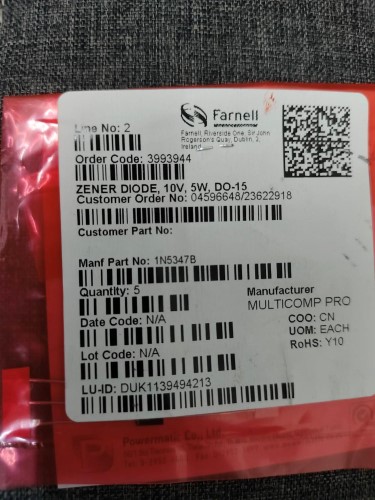 ZENER DIODE 1N5347B 10V 5W ราคา 30 บาท