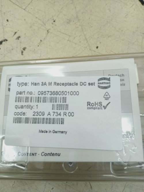 HARTING TYPE : HAN 3A M REC DC SET P/N.09 57 368 0501 000 ราคา 2,173.60 บาท