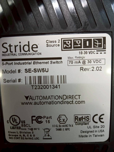 STRIDE INDUSTRIAL ETHERNET SWITCH MODEL: SE-SW5U FOR SPARE MET PUNCH 10 ...