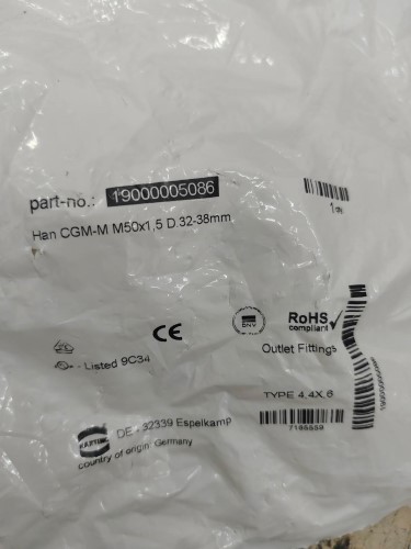HARTING HAN CABLE GLAND WITH WIRE SEAL M50x1,5 D.32-38MM. PART NO ...