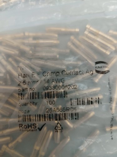 HARTING MODEL:HAN E F CRIMP CONTACT AG 2.5 SQ.MM. PART NO. 09330006202 ...