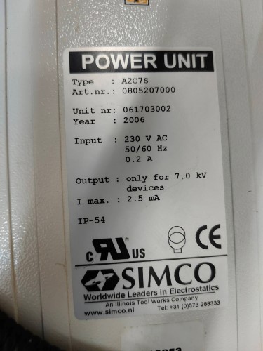 SIMCO POWER UNIT MODEL: A2C7S 230VAC 50/60HZ 0.2A 7.0KV 2.5MA ราคา ...