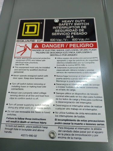 SQUARE D HEAVY DUTY SAFETY SWITCH MODEL: HU361AWK 30A 600V AC/DC ราคา ...