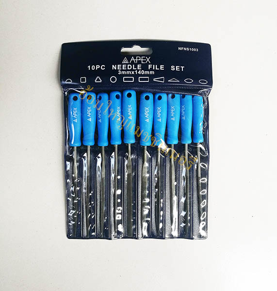 ตะไบชุดด้ามฟ้า 3x140 มม. 10ตัว/ชุด APEX