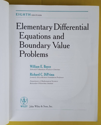 Elementary Differential Equations and Boundary Value Problems