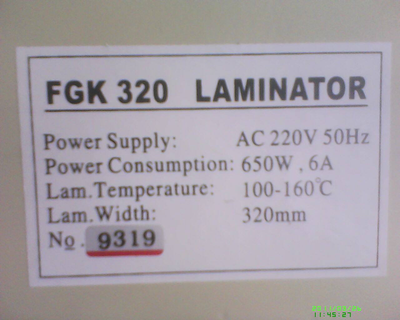 เครื่องเคลือบเอกสาร รุ่น FGK 320 มาตรฐานสูง