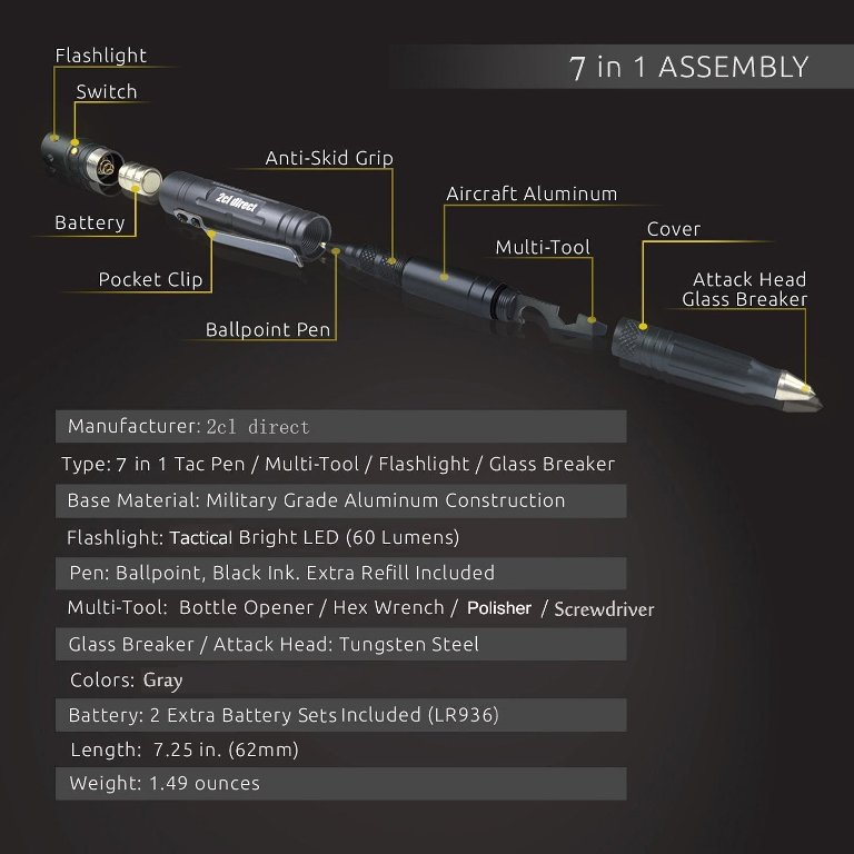 2cl direct : ปากกาอเนกประสงค์ 2CLAMZ001* Tactical Pen Self Defense Tool