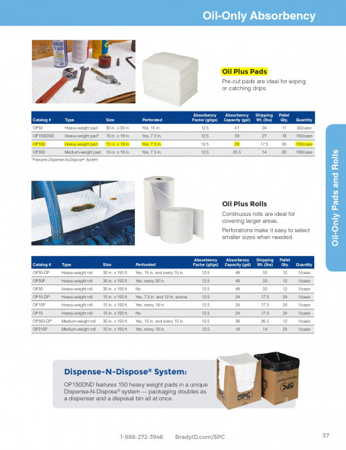 BRADY OP100 PAD,OP, 15"X19", PERF, DMP, 1 แผ่นดูดซับคราบน้ำมัน
