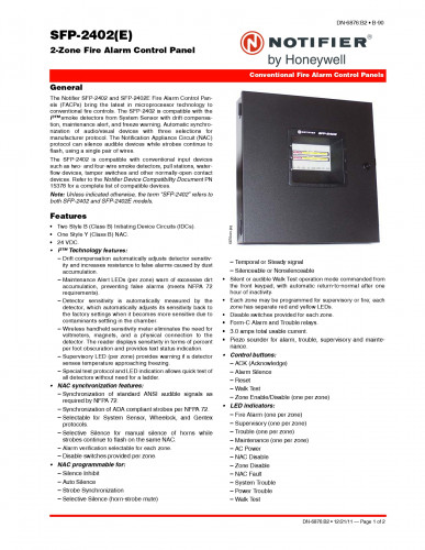 NOTIFIER SFP-2402UDE 2-Zone, Fire Alarm Control Panel,24VDC,