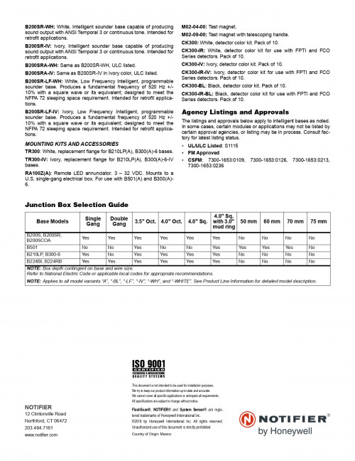 NOTIFIER FSP-851CH Intelligent Addressable Photo detector with Base B501