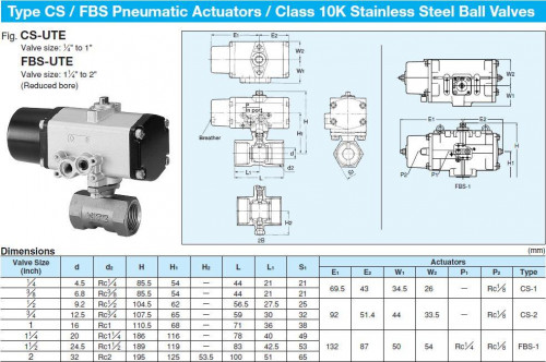 KITZ Class 10K Pneumatic Actuators SCS14A Ball Valves Thread End model. CS-UTE