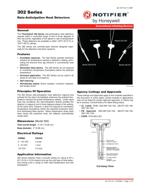 NOTIFIER 302-AW-194 Rate-Anticipation Heat Detectors 194'F ALL weather ...