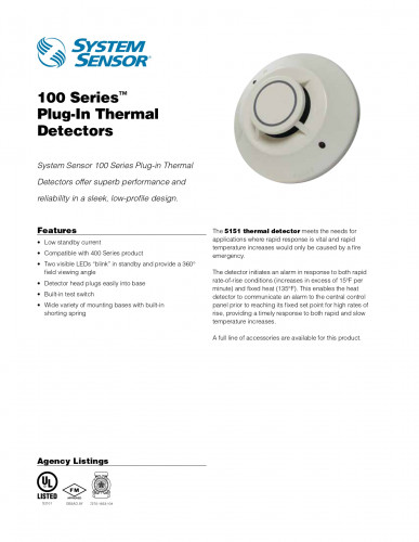 SYSTEMSENSOR 5151 Rate of Rise and Fixed Temperature 135F' Heat ...