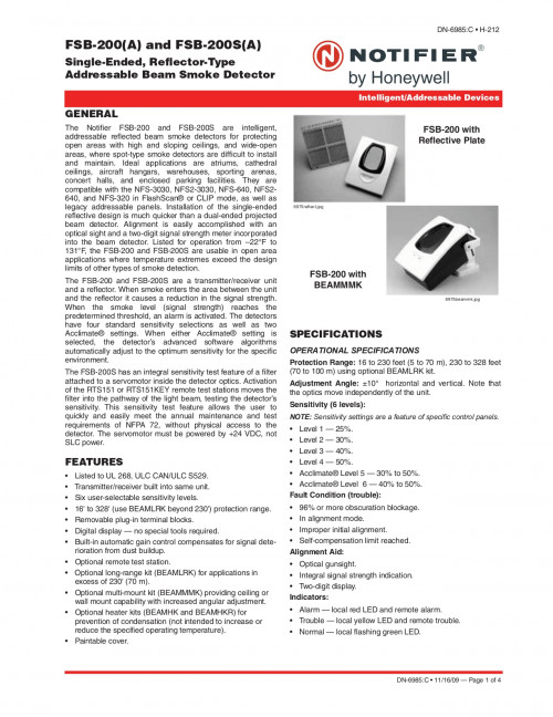 NOTIFIER FSB-200 Addressable Beam Detector