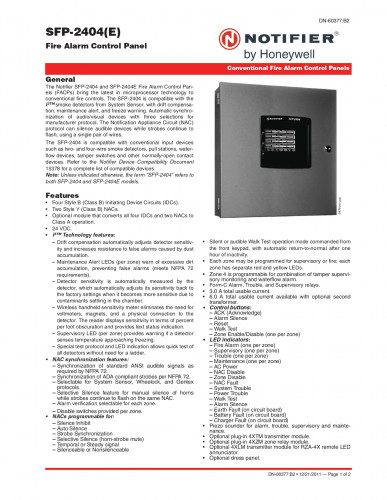 NOTIFIER SFP-2404UDE 4-Zone, Fire Alarm Control Panel,24VDC