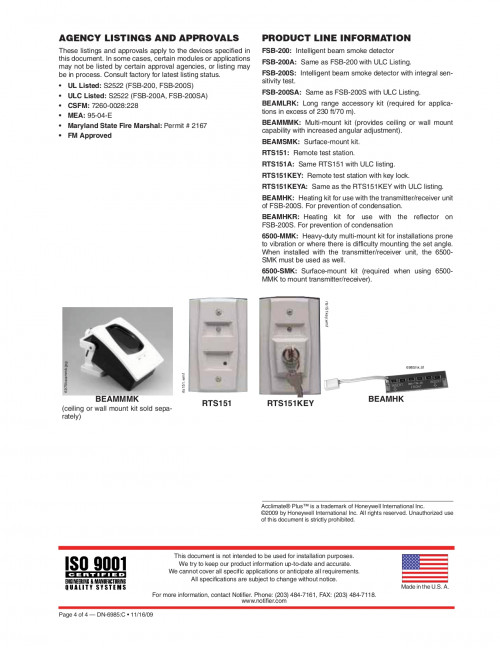 NOTIFIER FSB-200 Full Set Addressable Beam Detector with Beam MMK&SMK