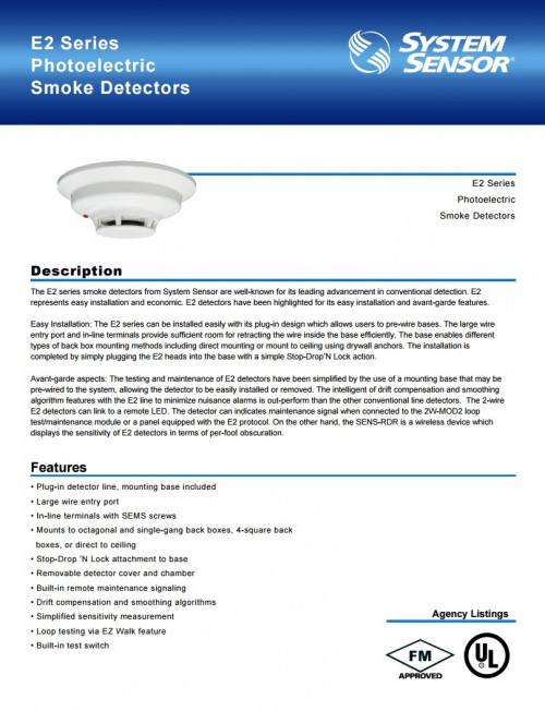 SYSTEMSENSOR 2412/24E 4-wire Photoelectric Smoke Detector with Base