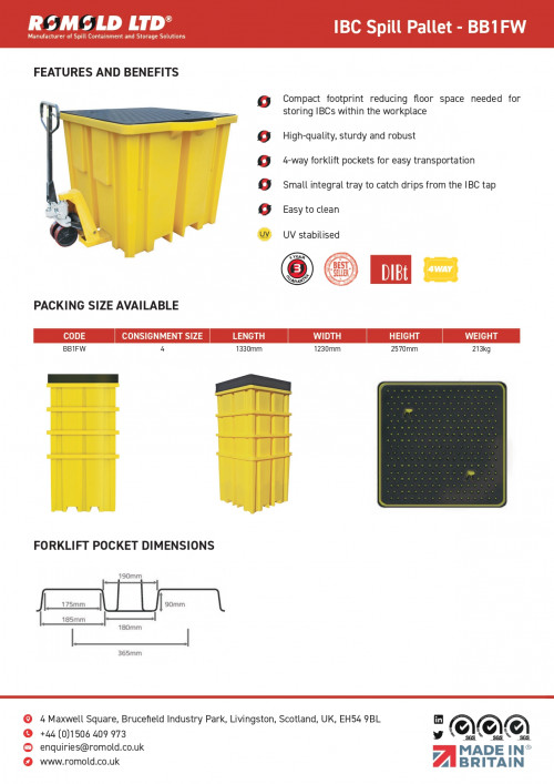 ROMOLD BB1FWD IBC Spill Pallet พาเลทรองถังสารเคมี IBC (With 4 Way FLT ...