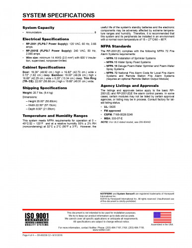 NOTIFIER RP-2001E Pre-action deluge control panel, 220/240 VAC.