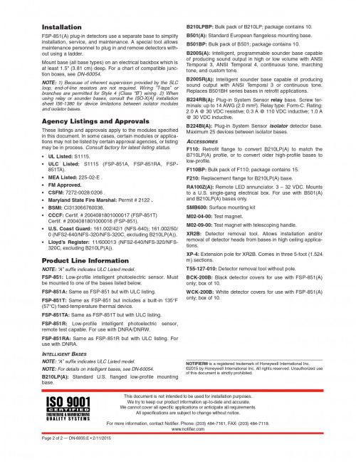 NOTIFIER FSP-851CH Intelligent Addressable Photo detector with Base B501