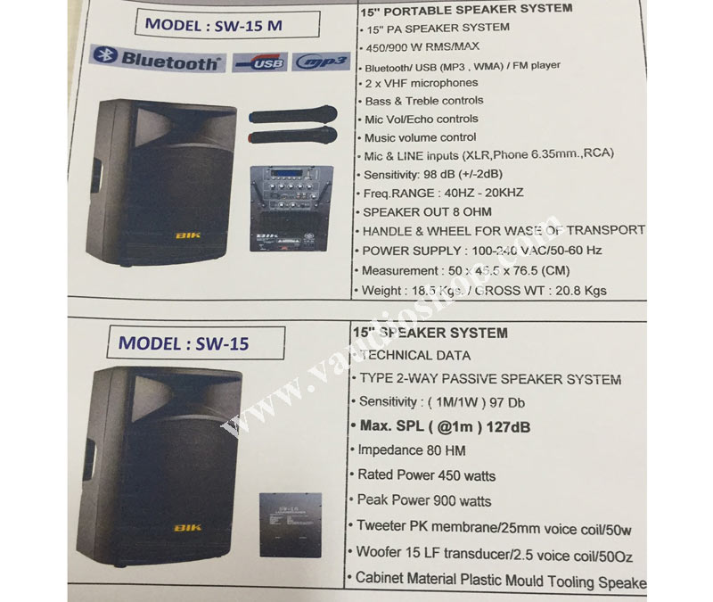 ชุดตู้แอมป์ XXL Power 15นิ้ว รุ่น BIK SW-15M และ SW-15 (Bluetooth/USB ...