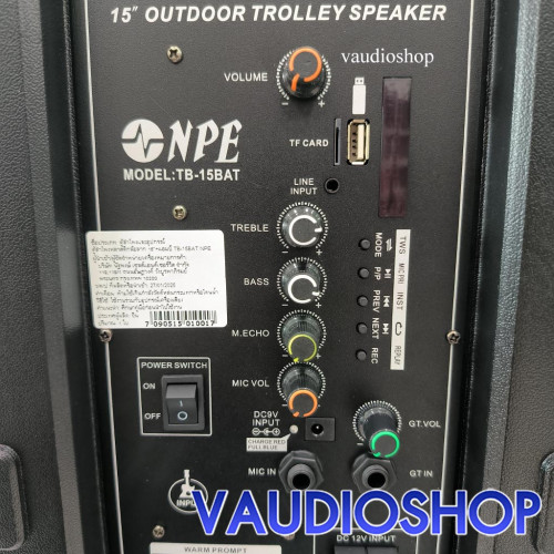 NPE TB-15BAT ตู้ลำโพง 15” มีแอมป์ในตัว ชาร์จแบตได้ NPE TB15BAT (Bluetooth/USB/ไมค์ลอย 2 ตัว) เอ็นพีอ