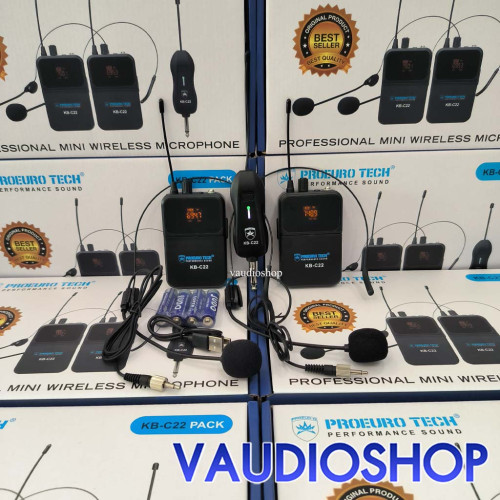 PROEUROTECH KB-C22 ไมค์ลอยคาดคู่ ปรับความถี่ได้ Wireless Microphone โปรยูโรเทค KB-C22 คาดคู่ UHF ไมค