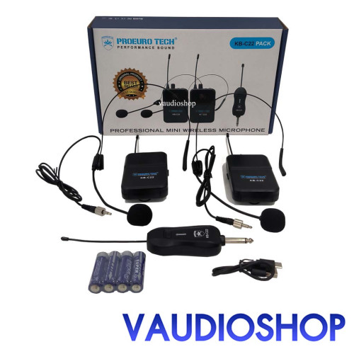 PROEUROTECH KB-C22 ไมค์ลอยคาดคู่ ปรับความถี่ได้ Wireless Microphone โปรยูโรเทค KB-C22 คาดคู่ UHF ไมค