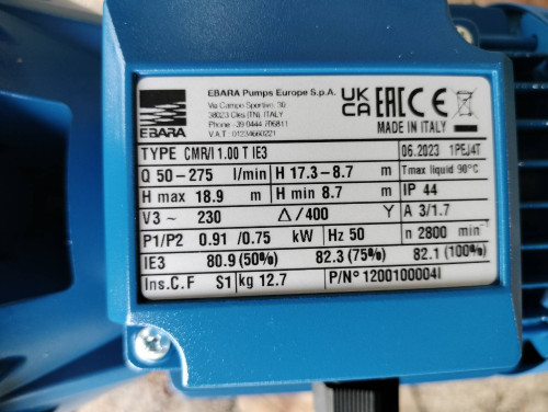 ปั๊มน้ำ EBARA รุ่น : CMR1.00T